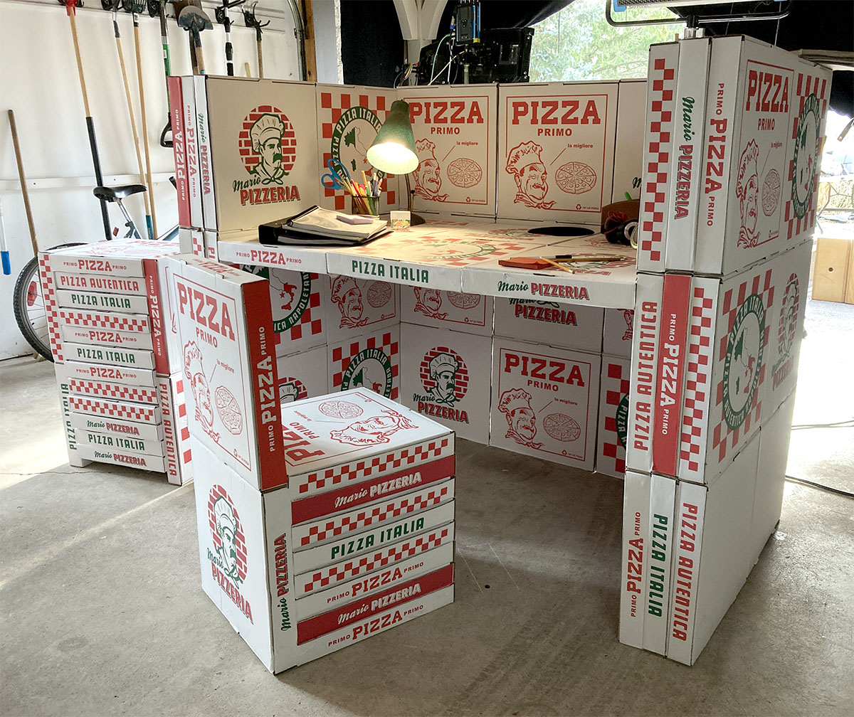 PIZZA BOX DESK – James Kennedy Film Company Inc.